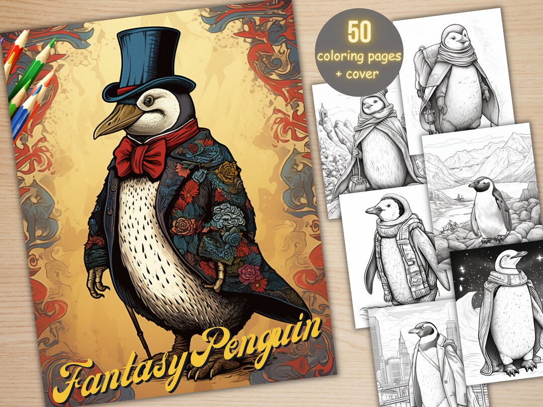 50 Fantasy Penguin Coloring Book, Printable Secret Life of Penguin ...