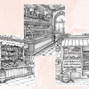 50 Bakery Shop Scenes Coloring Book, Printable Bakery Storefront ...