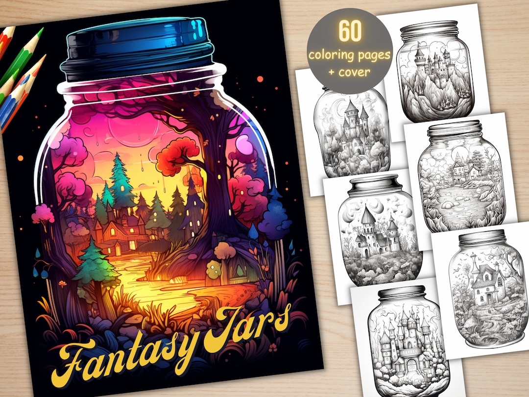 60 Fantasy Jars Coloring Book, Printable Magical Landscape Coloring ...