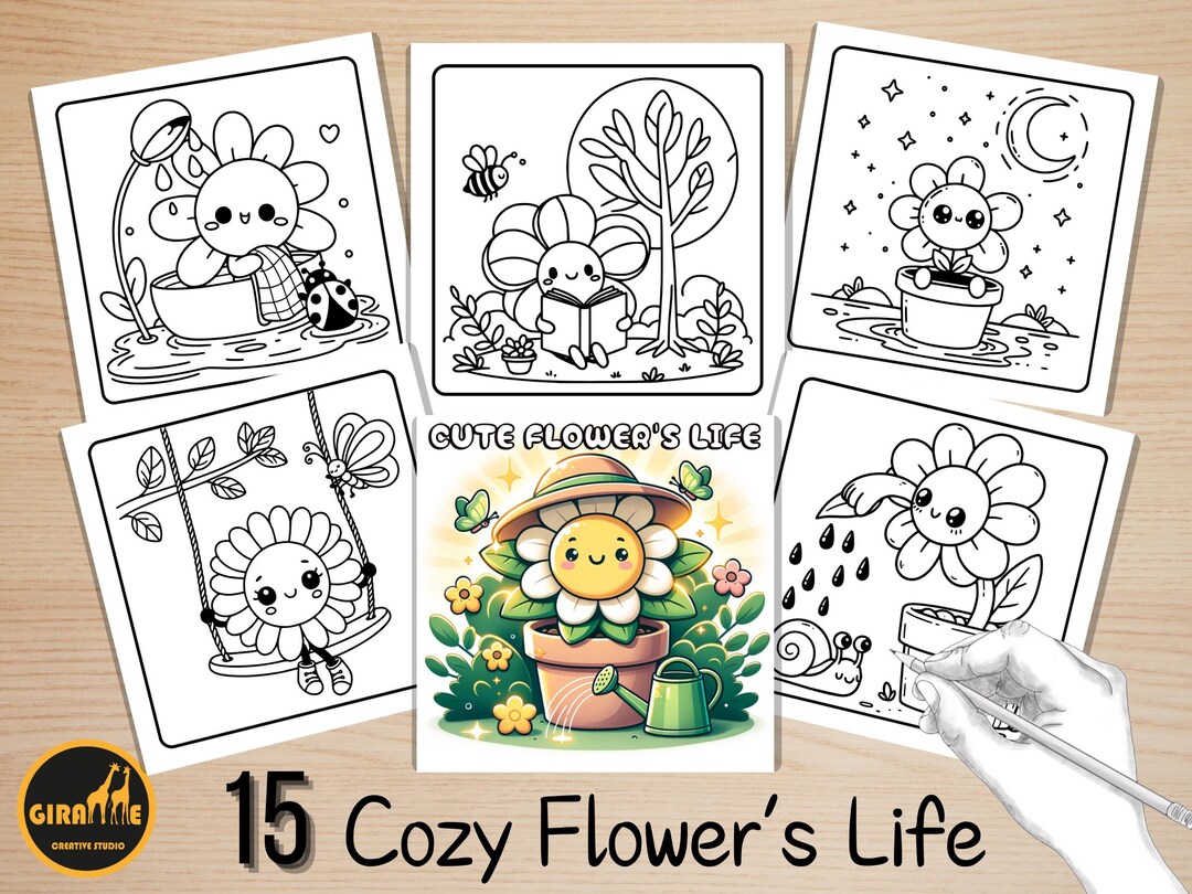 Bold and Easy Coloring Book, Cute Cozy Flower's Life Coloring Pages ...