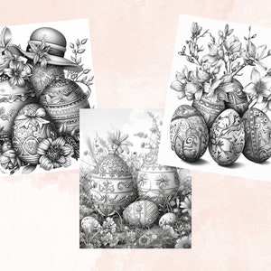 40 Easter Eggs Coloring Book, Printable Easter Egg Scenes Coloring ...