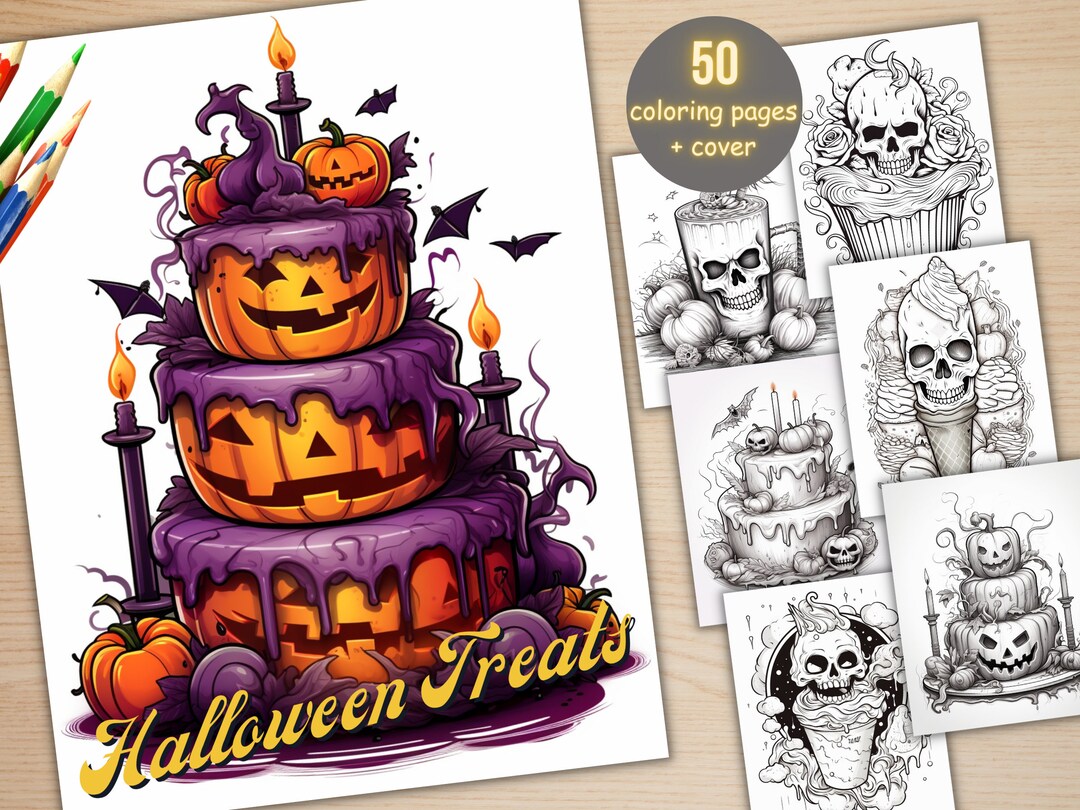 50 Halloween Treats Coloring Book, Printable Pumpkin Dessert and Drink ...