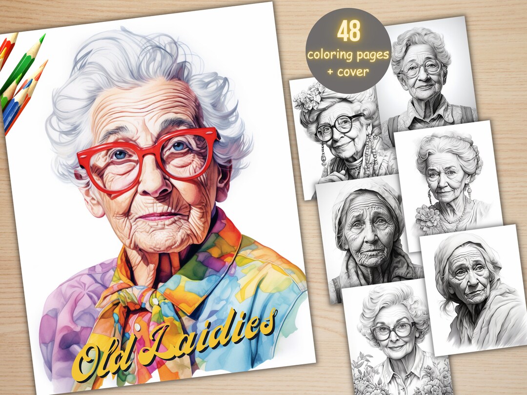 48 Old Lady Portrait Coloring Book, Printable Elderly Grandma Coloring ...