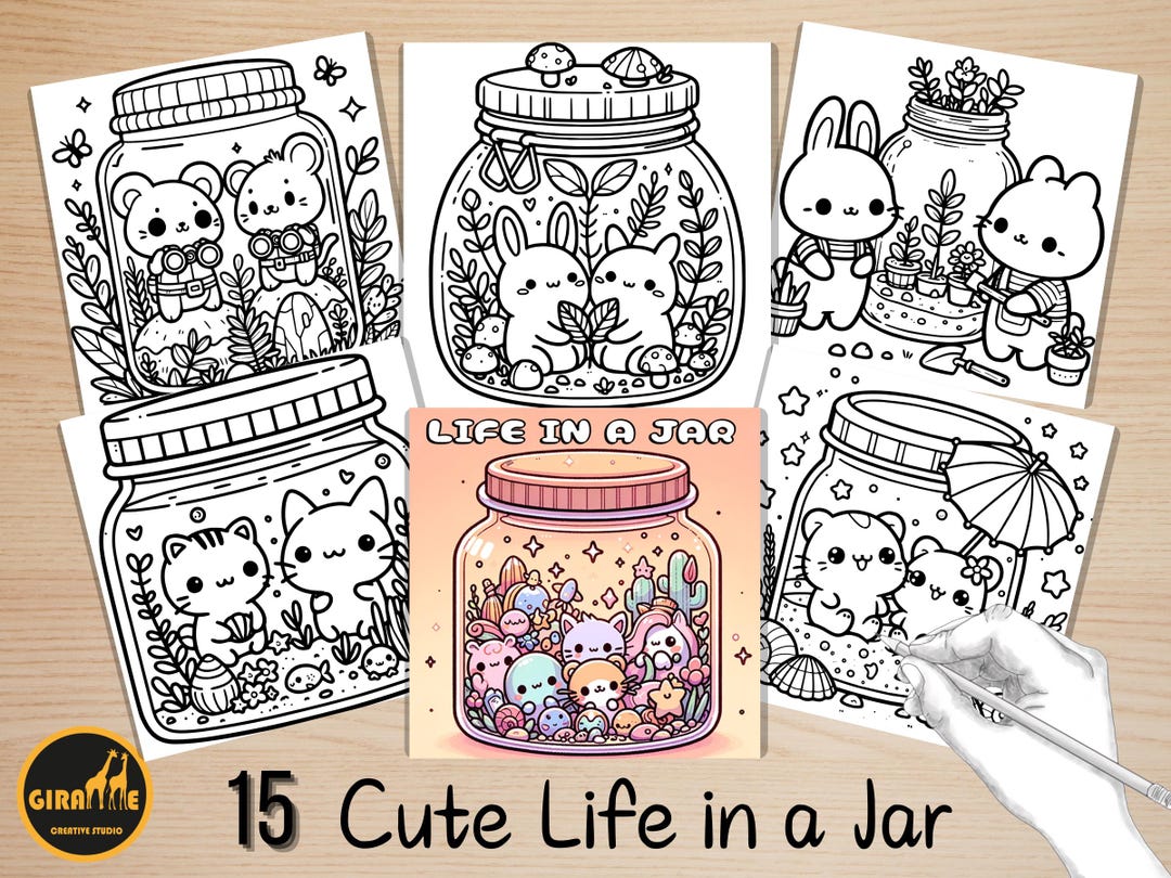 Bold and Easy Coloring Book, Life in a Jar Coloring Pages, Cute Kawaii ...