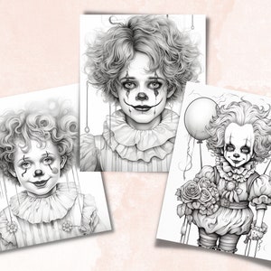 25 Little Creepy Clowns Coloring Book, Printable PDF, Horror Gothic ...