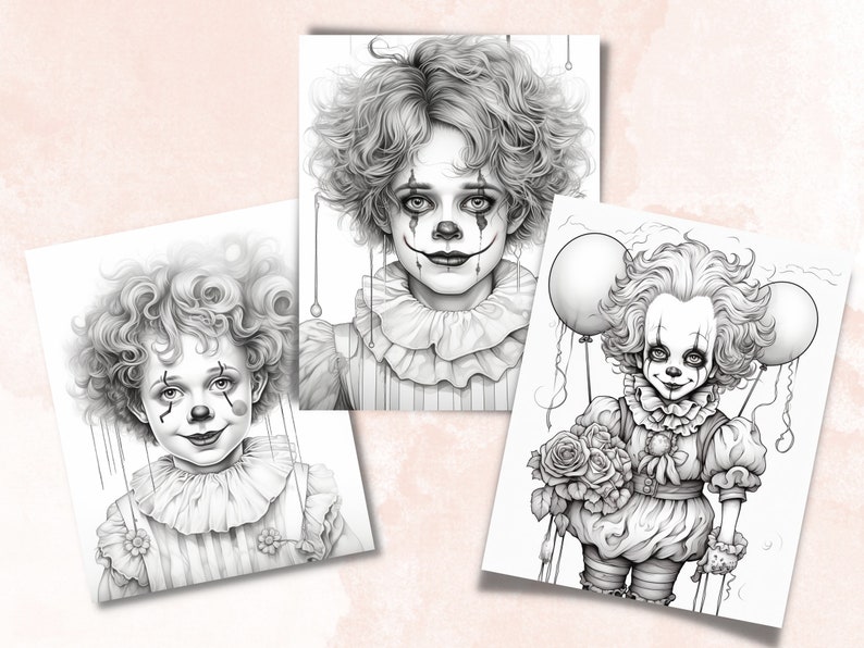 25 Little Creepy Clowns Coloring Book, Printable PDF, Horror Gothic ...