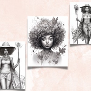 30 Fantasy Black Women Witch Coloring Book, Printable PDF, Afro African ...