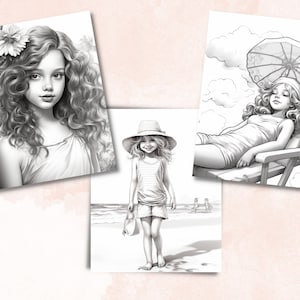 32 Summer Girl Coloring Book, Printable PDF, Little Cute Beach Holiday ...