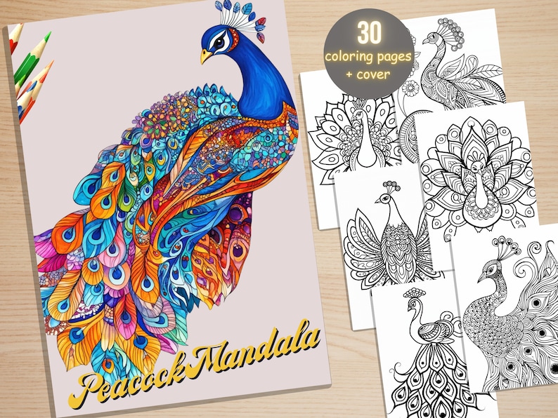 30 Peacock Mandala Coloring Book, Printable Stress Relief Patterns ...