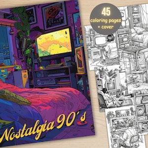 45 Nostalgia 90's Aesthetic Coloring Book, Printable PDF, Retro ...