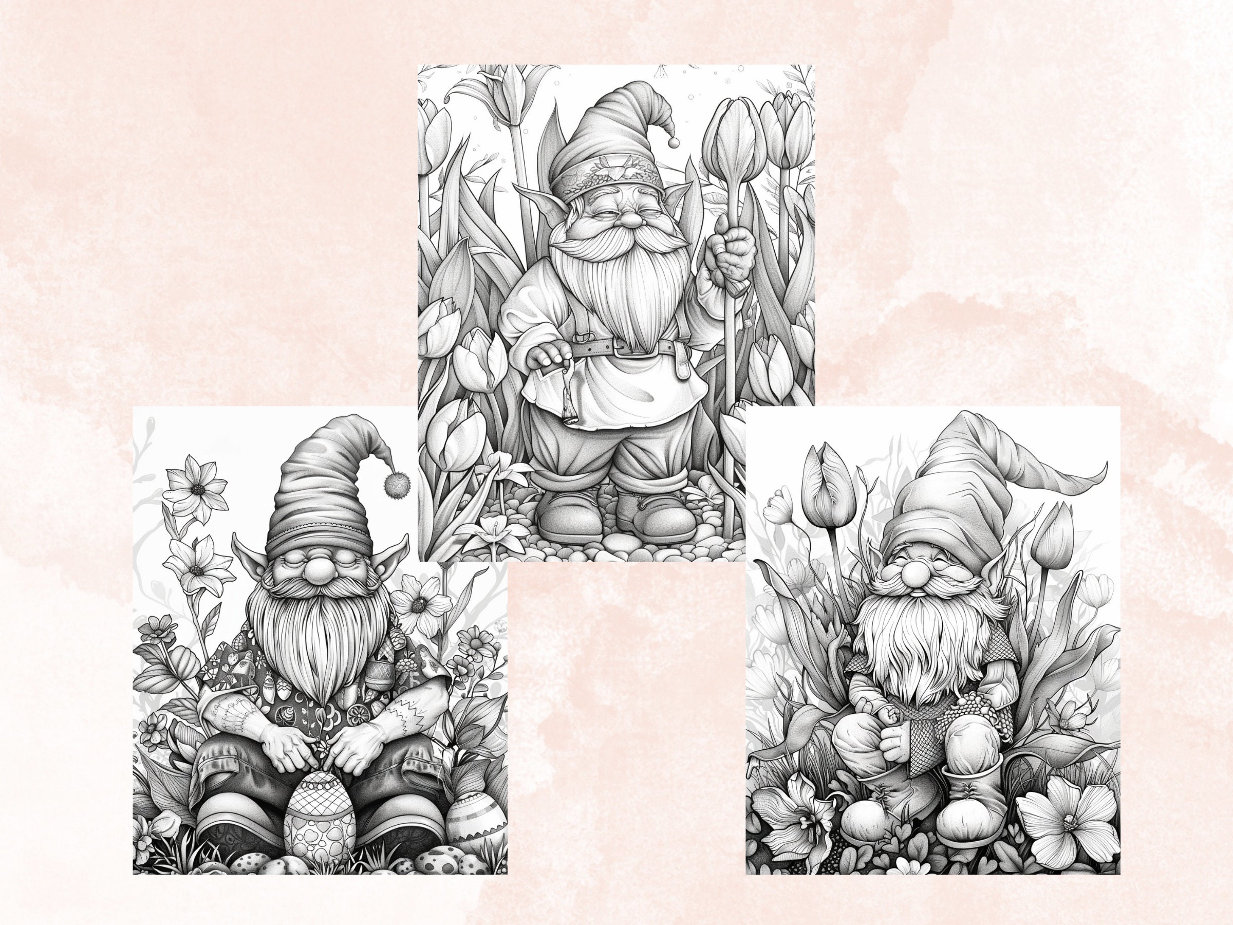 40 Easter Gnome Coloring Book, Printable Easter Garden Gnomes Coloring ...
