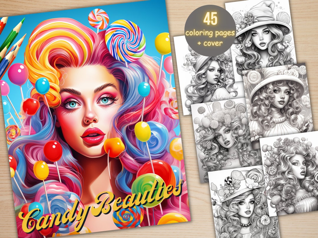 45 Candy Beauties Coloring Book, Printable Sweet Woman Coloring Pages ...
