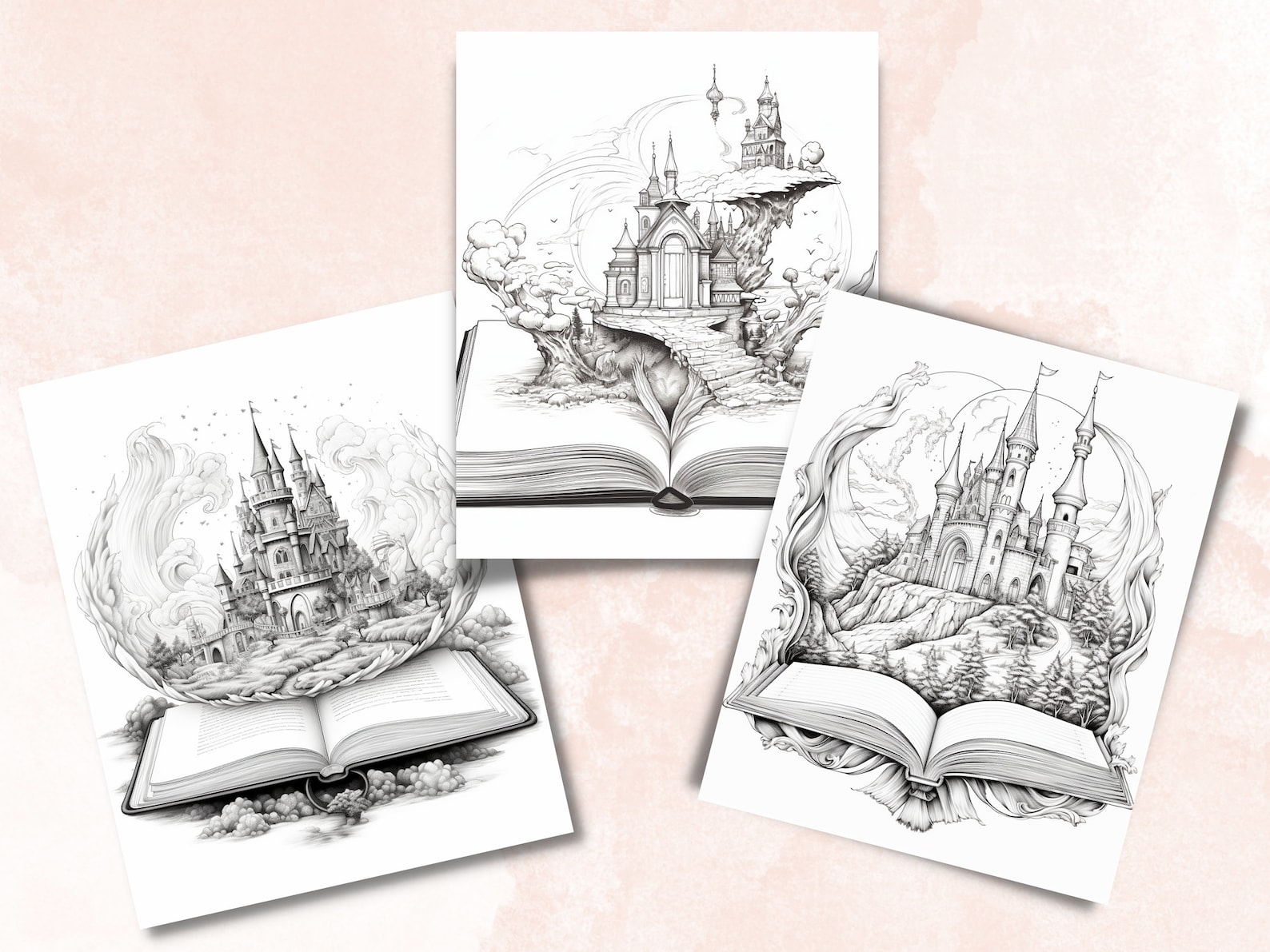22 Open Magic Books Coloring Book, Printable PDF, Fairytale Open Book ...