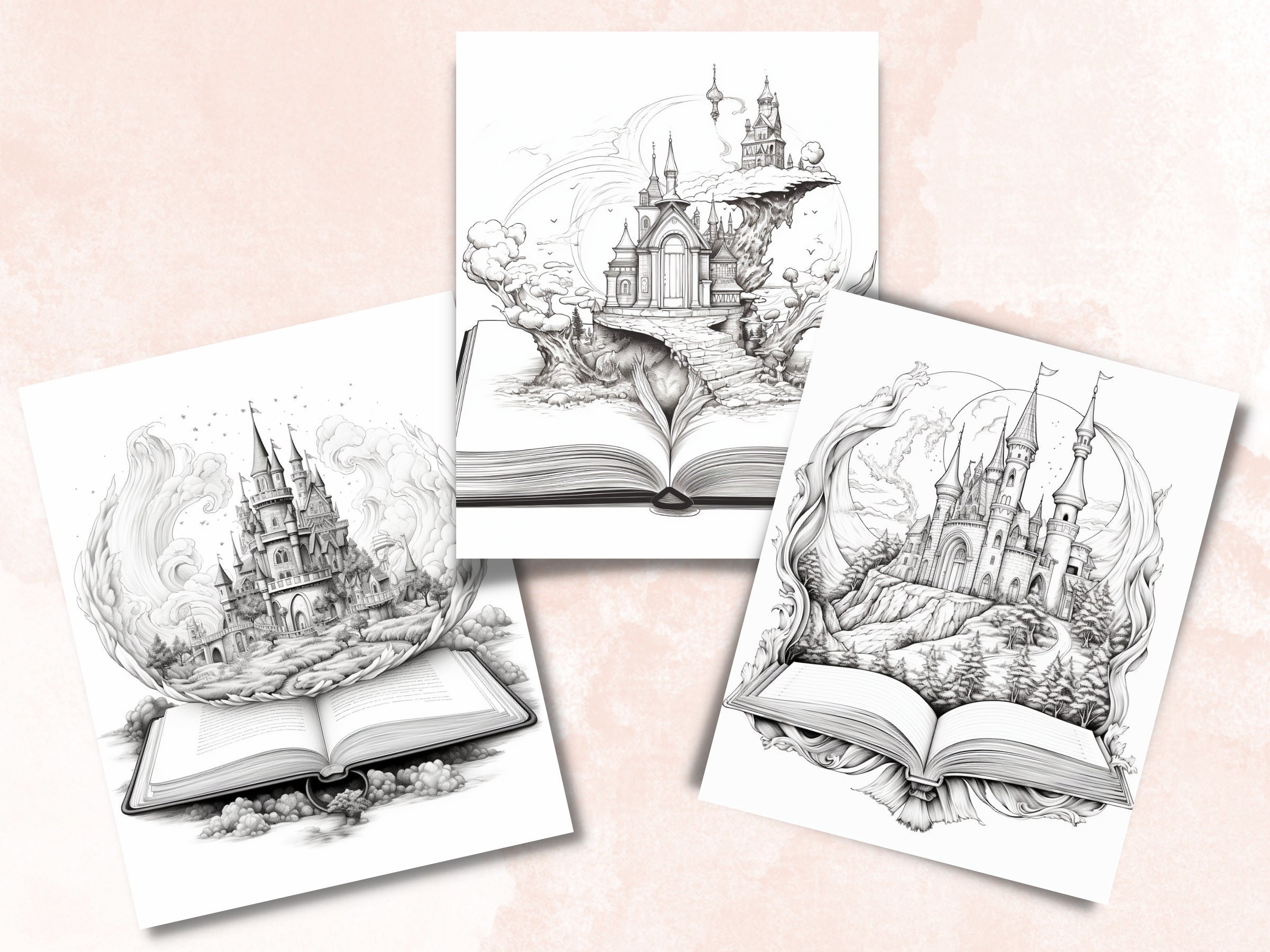 22 Open Magic Books Coloring Book, Printable PDF, Fairytale Open Book ...