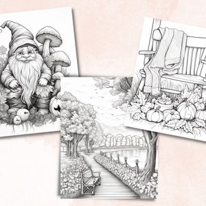 100 Fall Bundle Coloring Book, Printable Fall Pumpkin Scenes Coloring ...