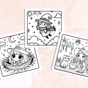 Cute Witch's Life Coloring Pages, Bold and Easy Coloring Book, Comfy ...