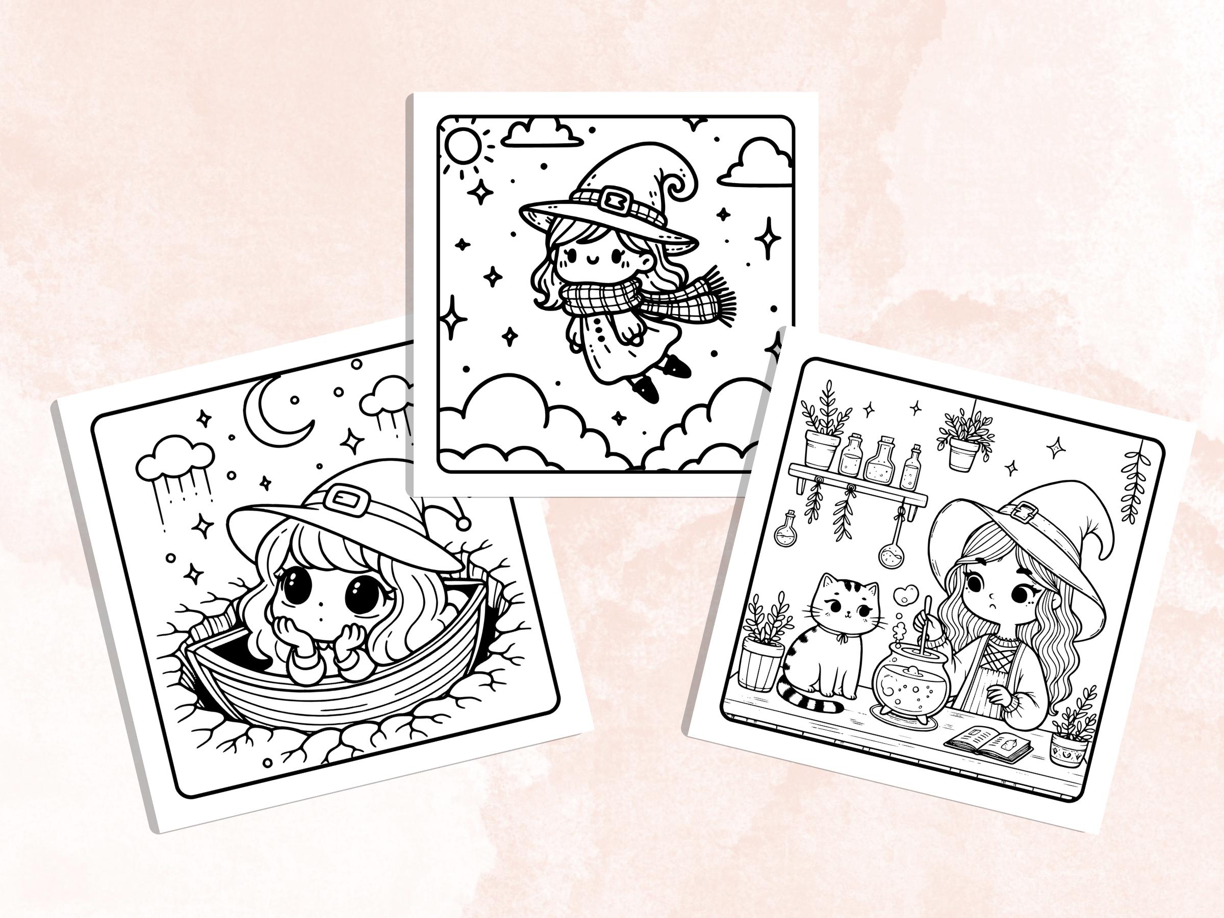 Cute Witch's Life Coloring Pages, Bold and Easy Coloring Book, Comfy ...