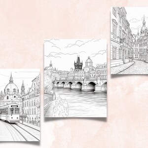 45 Prague City Coloring Book, Printable PDF, Czechia Cafe Scenes ...