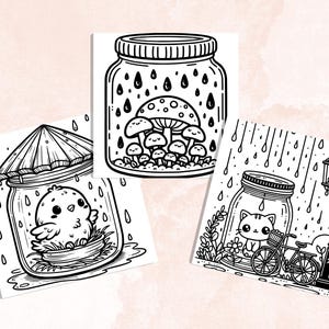 Bold and Easy Coloring Book, Cute Kawaii Rainy Jar Coloring Pages ...