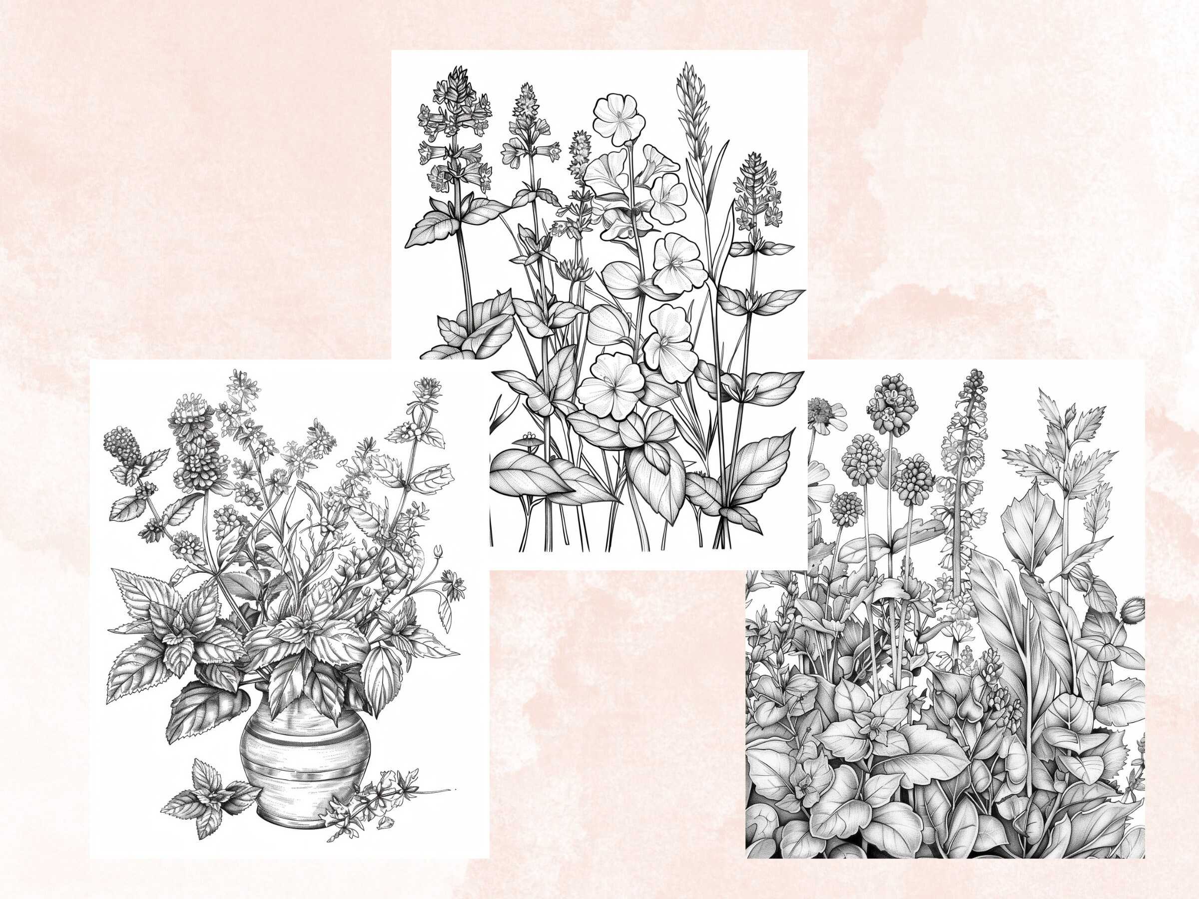 60 Herbs Coloring Book, Printable Enchanted Garden Therapy Coloring ...