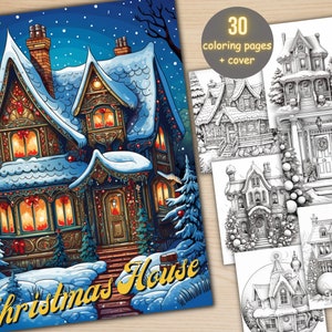 30 Christmas Houses Coloring Book, Printable Fantasy Xmas Cottage ...