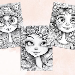 40 Quirky Girl Coloring Book, Printable Whimsical Quirky Girl Coloring ...