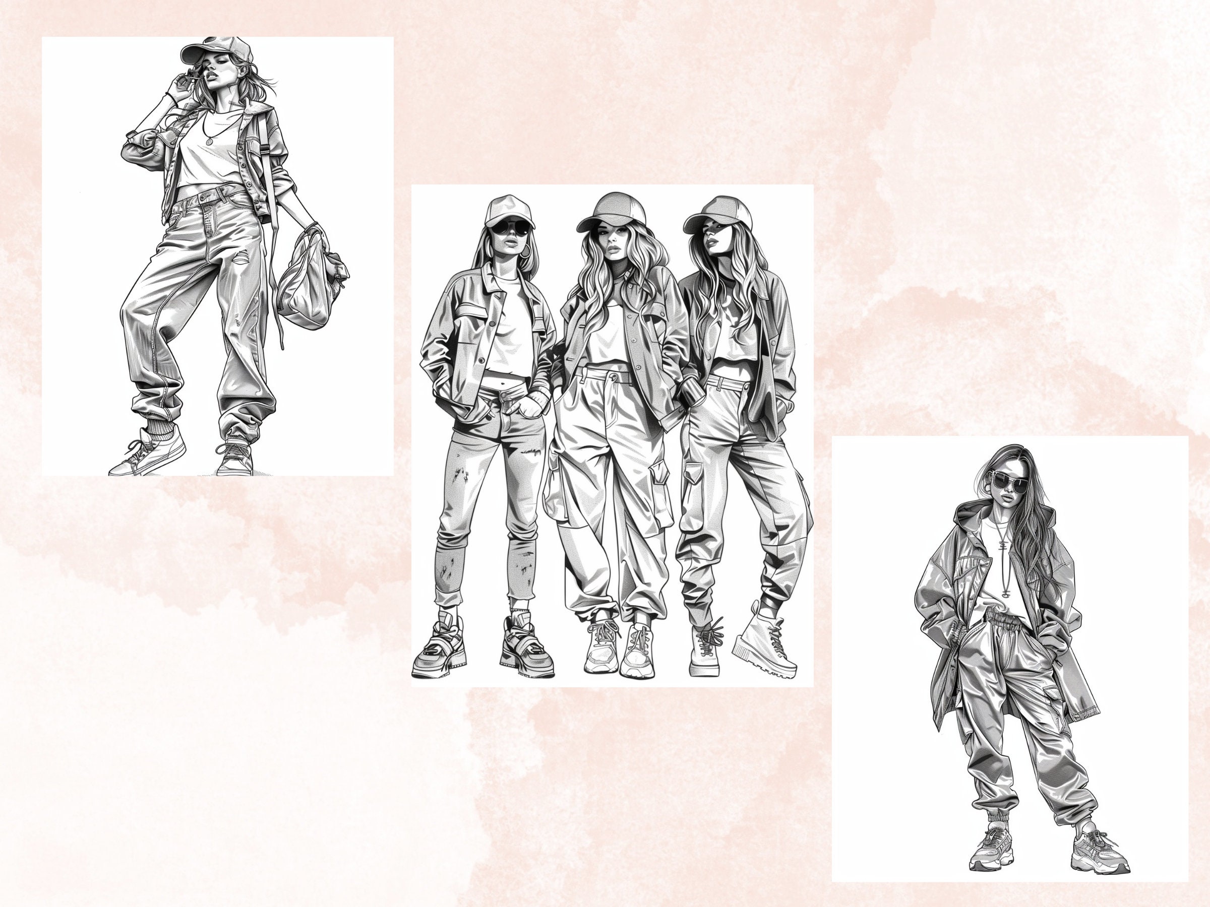 45 Street Style Girls Coloring Book, Printable PDF, Hiphop Fashion ...