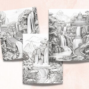 28 Fantasy Waterfall Coloring Book, Printable PDF, Nature Scenery ...