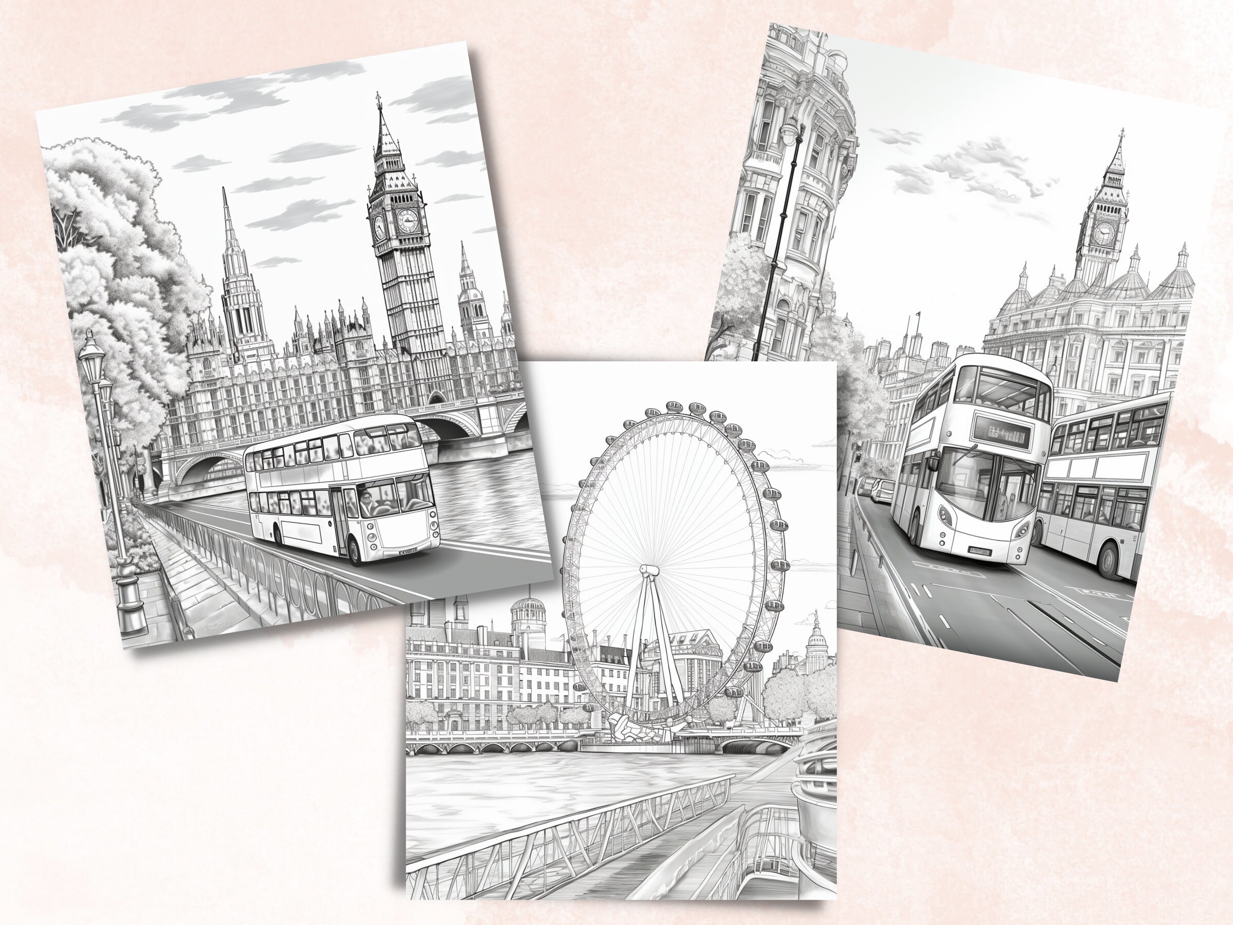 50 London City Coloring Book, Printable PDF, England Cafe Scenes ...