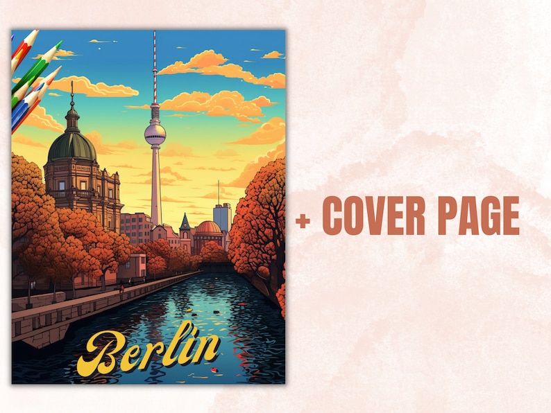 50 Berlin City Coloring Book, Printable PDF, Germany Cafe Scenes ...