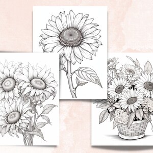 55 Sunflowers Coloring Book, Printable PDF, Botanical Floral Plant ...