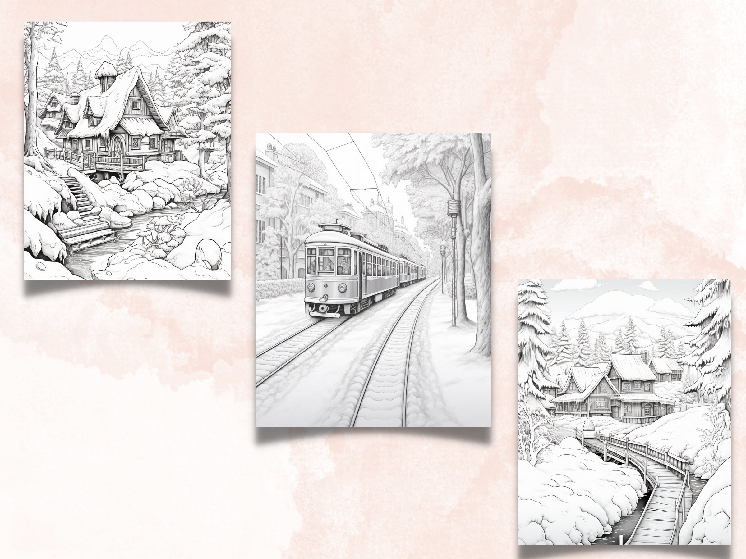 75 Winter Wonderland Coloring Book, Printable Winter Landscape Coloring ...