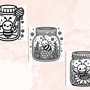 Bold and Easy Coloring Book, Cute Honey Bee Jar Coloring Pages, Kawaii ...