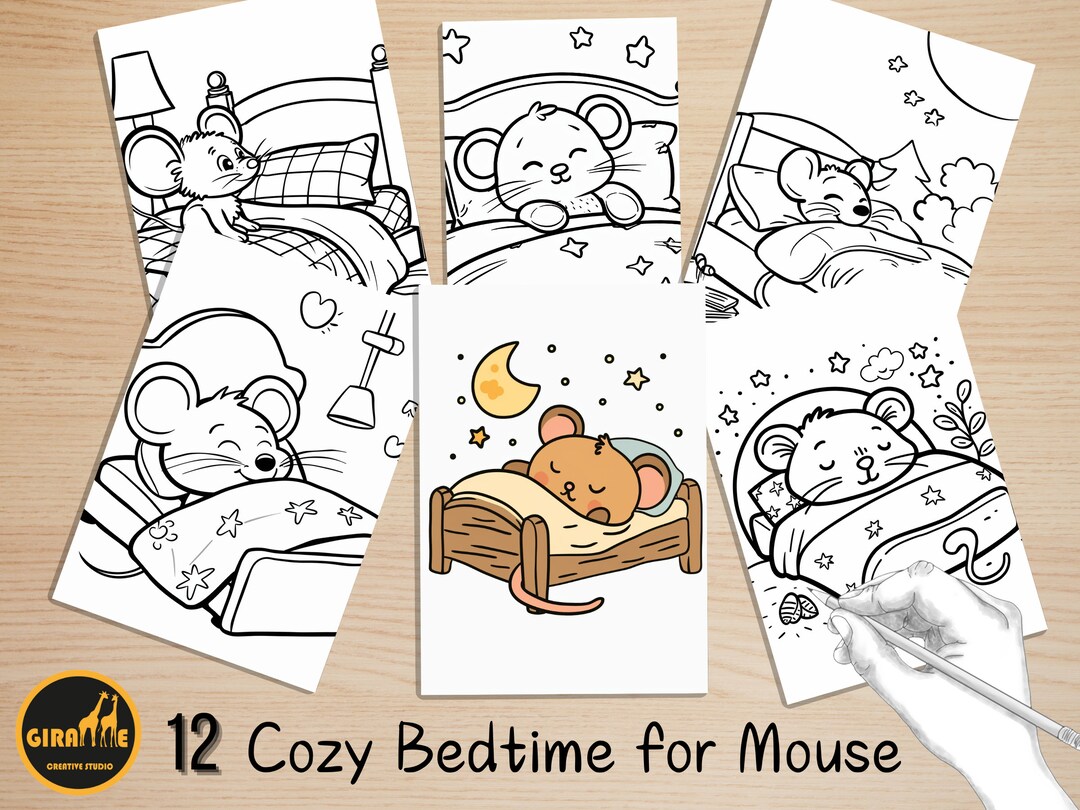 Cute and Cozy Easy Coloring Book, Kawaii Mouse Bedtime Scenes Coloring ...