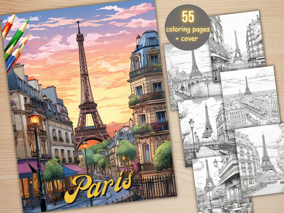 55 Paris City Coloring Book, Printable PDF, Parisian Cafe Scenes ...