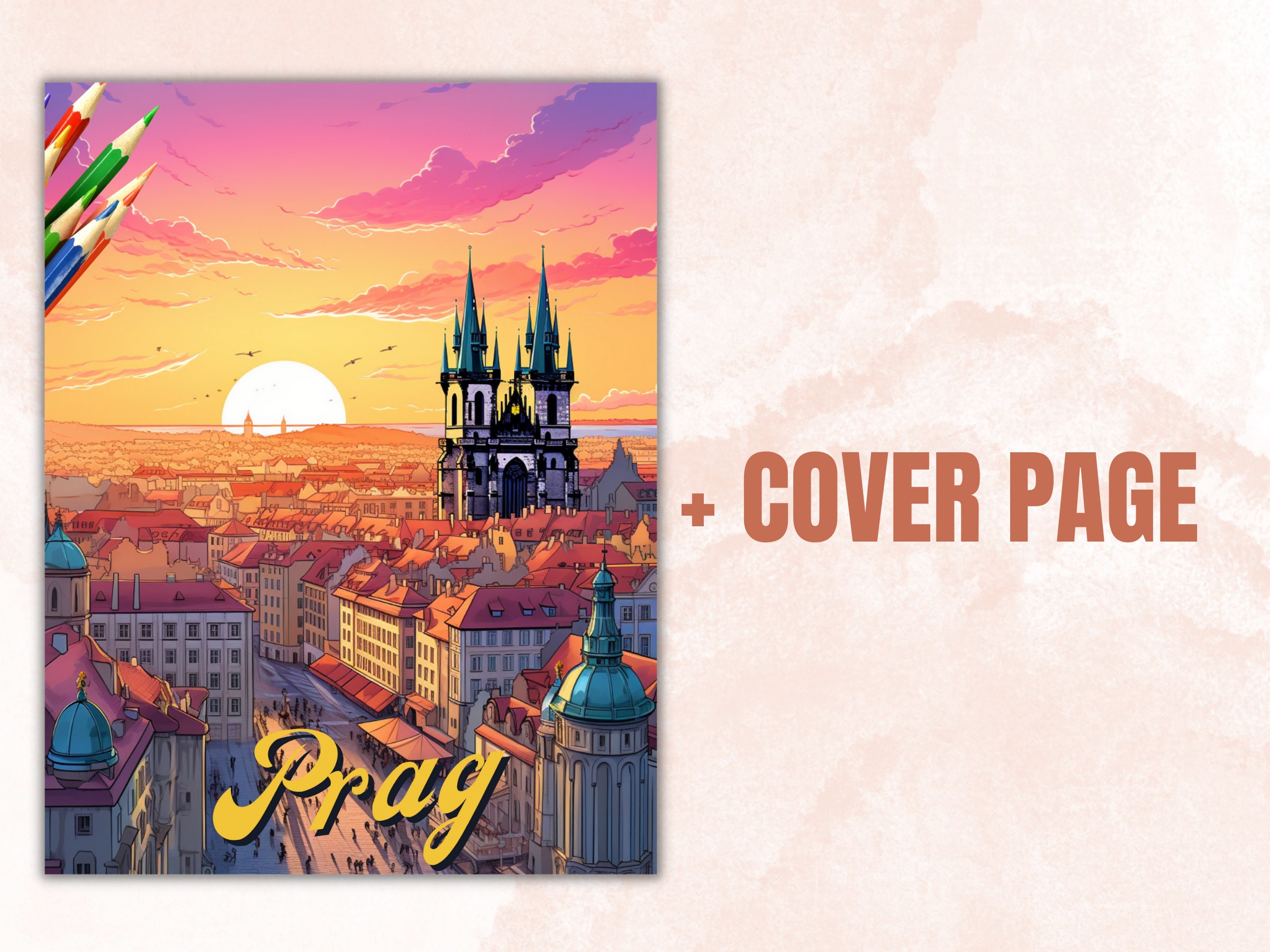 45 Prague City Coloring Book, Printable PDF, Czechia Cafe Scenes ...