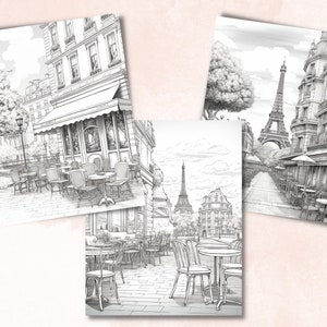 55 Paris City Coloring Book, Printable PDF, Parisian Cafe Scenes ...