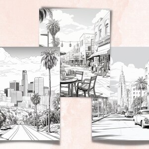 50 Los Angeles City Coloring Book, Printable PDF, USA Scenes Coloring ...