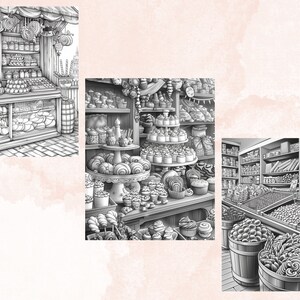 50 Candy Shop Scenes Coloring Book, Printable Candy Storefront Coloring ...