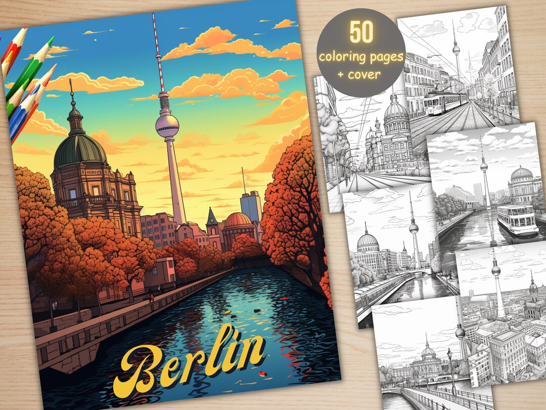 50 Berlin City Coloring Book, Printable PDF, Germany Cafe Scenes ...