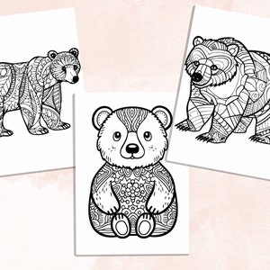 30 Bear Mandala Coloring Book, Printable Stress Relief Patterns Bear ...