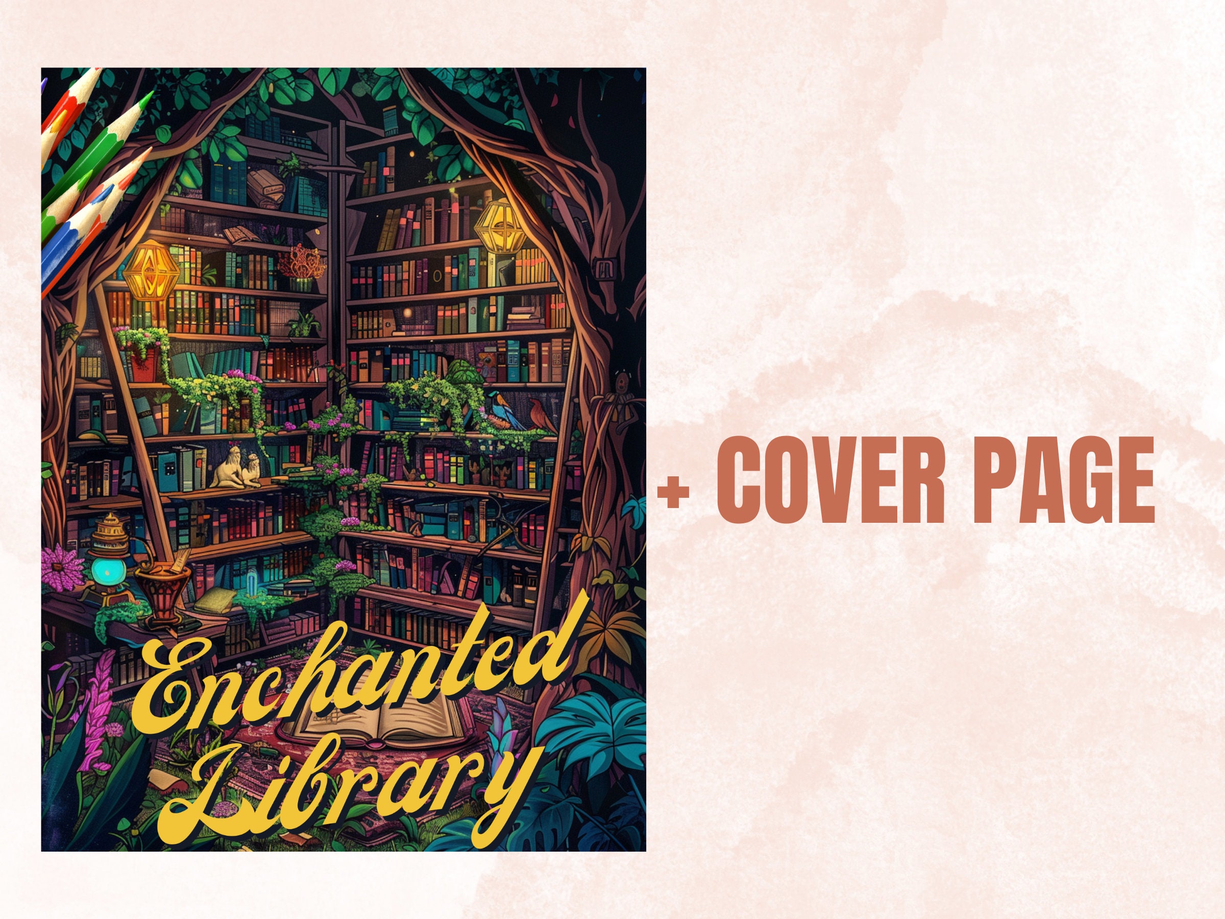 45 Enchanted Library Coloring Book, Printable Fantasy Library Interior ...