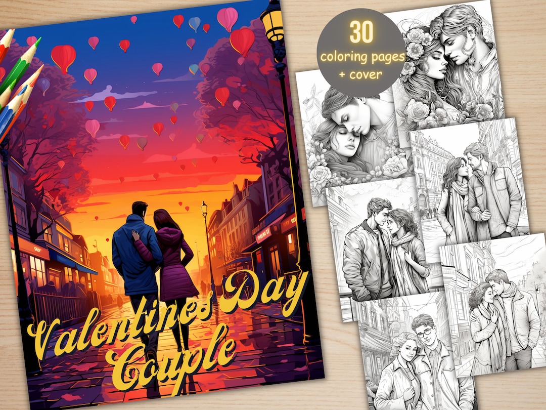 30 Valentines Day Couple Coloring Book, Printable Happy Valentines Day ...