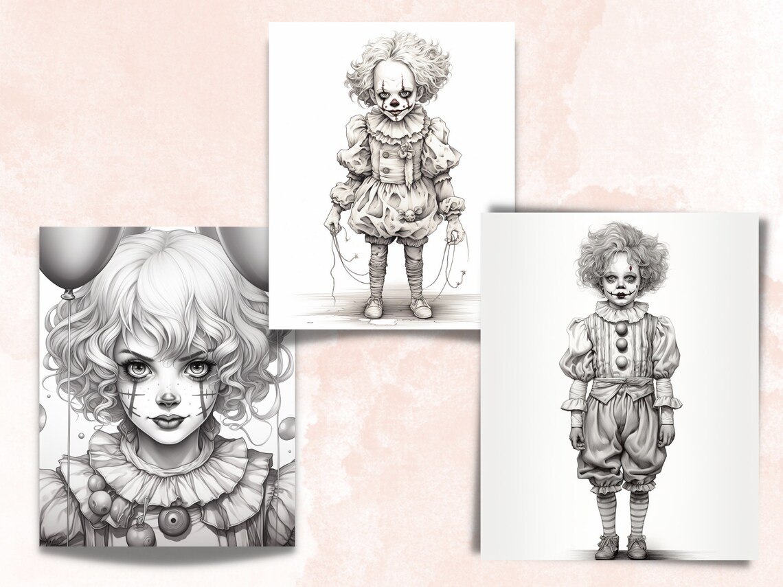 25 Little Creepy Clowns Coloring Book, Printable PDF, Horror Gothic ...