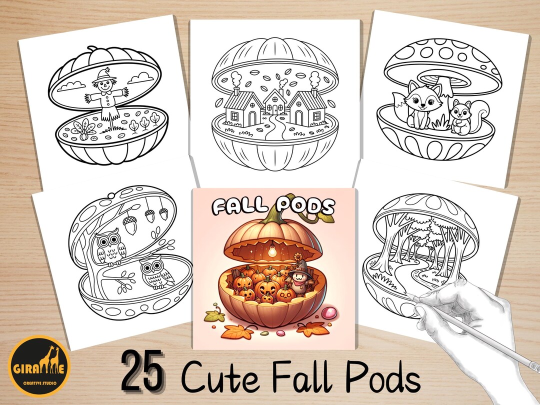 Whimsical Fall Pods Coloring Pages, Bold and Easy Coloring Book, Cute ...
