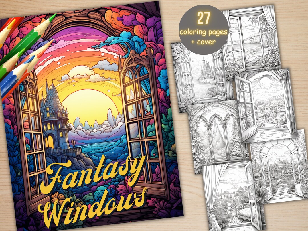 27 Fantasy Open Windows Views Coloring Book, Printable PDF, Fairytale ...