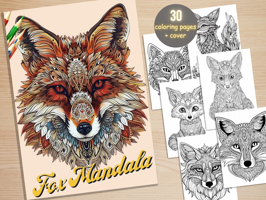 30 Fox Mandala Coloring Book, Printable Stress Relief Patterns Coloring ...