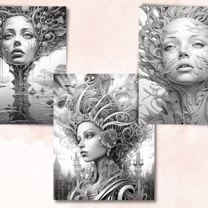 50 Surrealism Coloring Book, Printable PDF, Fantasy Landscape Coloring ...