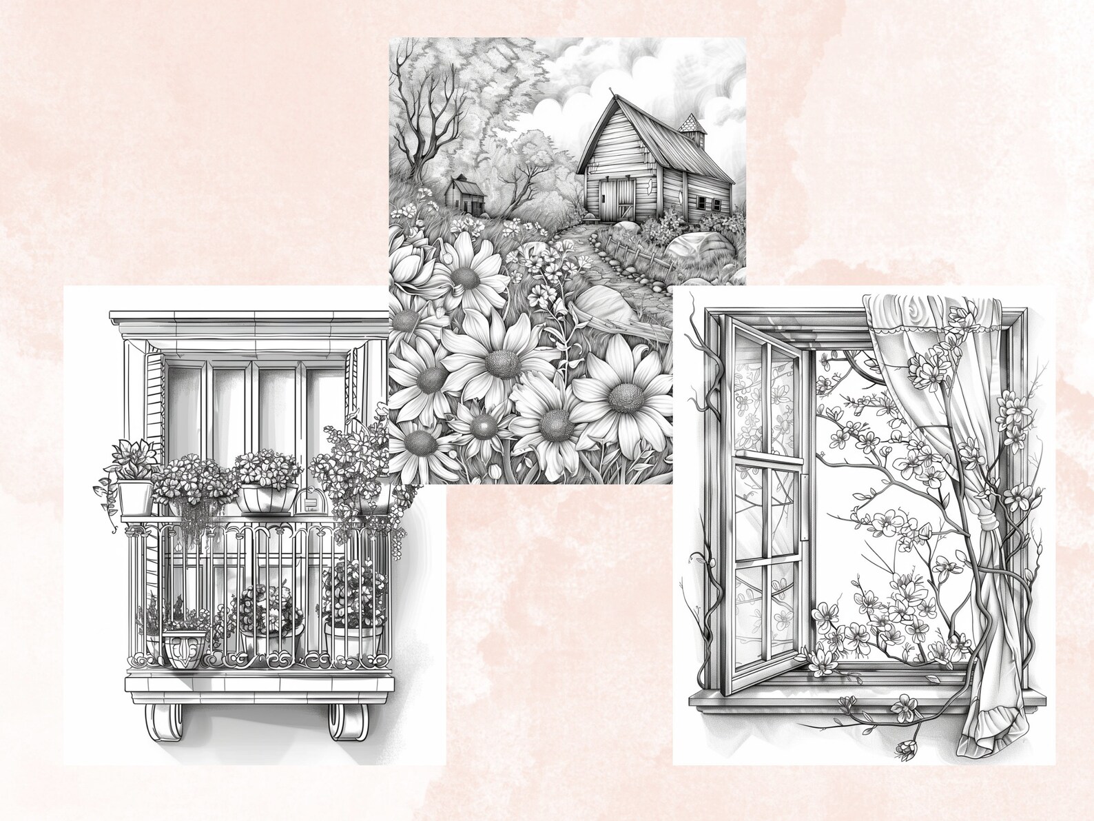 90 Spring Bundle Coloring Book, Printable Botanical Garden Scenes ...