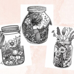 40 Spring Jars Coloring Book, Printable Floral Scenes Coloring Pages ...